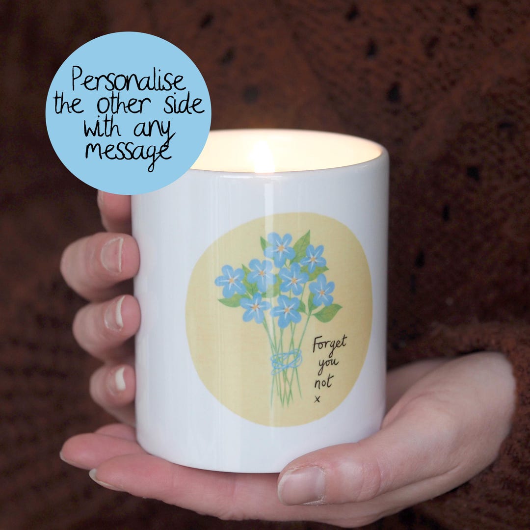 Forget You Not Personalised Memory Candle / Forget Me Not Illustration ...