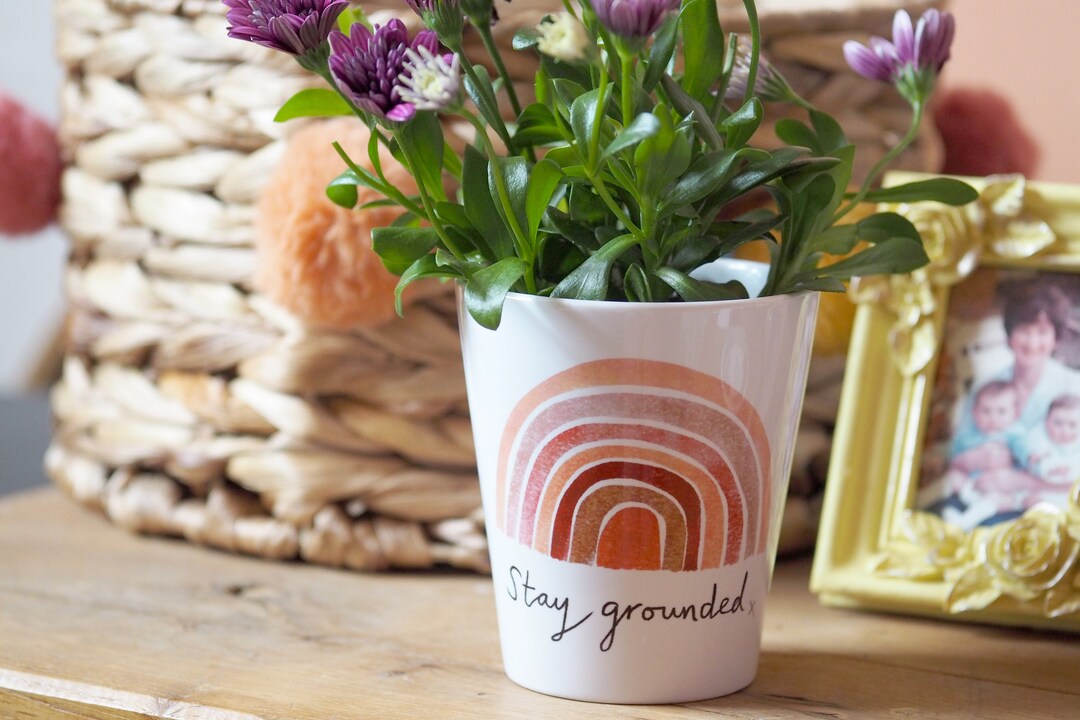 Earth Rainbow Plant Pot Positive Quote Ceramic Planter Your Choice of ...