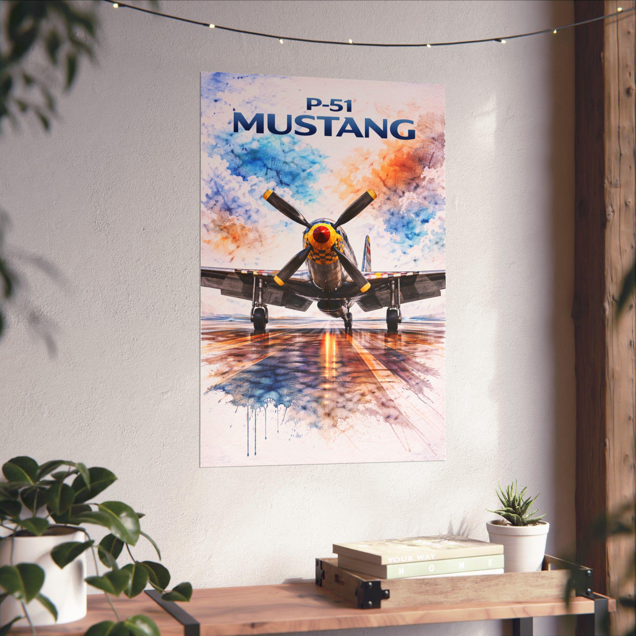 P-51 Mustang Aircraft Poster Watercolor Matte Vertical Poster | Vintage ...