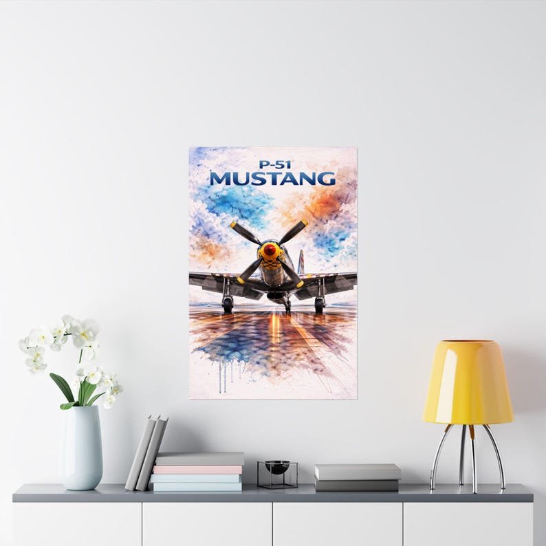 P-51 Mustang Aircraft Poster Watercolor Matte Vertical Poster | Vintage ...
