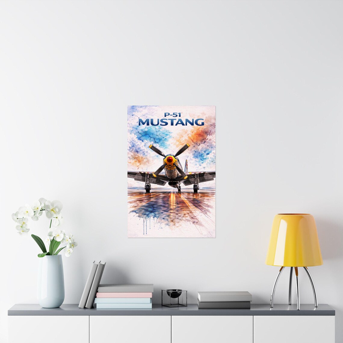 P-51 Mustang Aircraft Poster Watercolor Matte Vertical Poster | Vintage ...