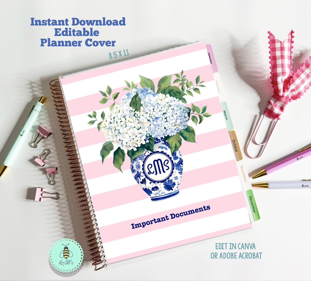 2025-2026 Planner Cover Instant Download | Pink Hydrangea Binder Cover ...