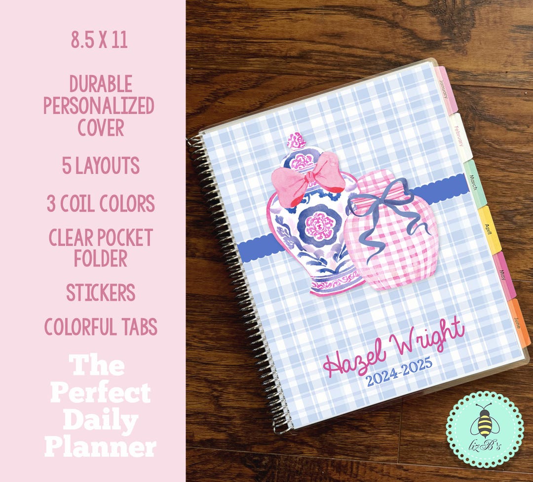 2025-2026 Personalized Daily Planner in Pink & Navy Ginger Jars ...