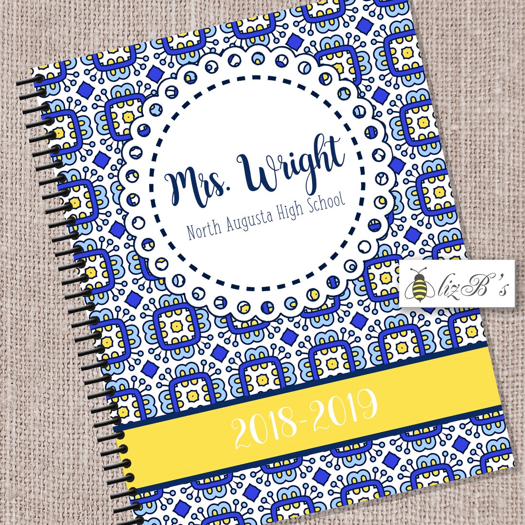 Blue and Yellow Paisley Teacher Planner// Blue Teacher Planner ...