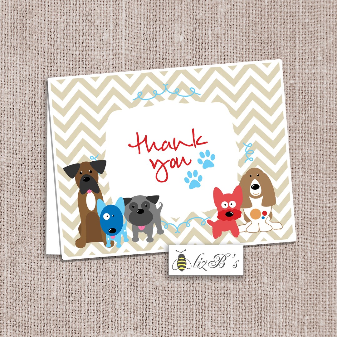 Printable Dog Note Card, Digital Download Thank You Notes, Dog Lover ...