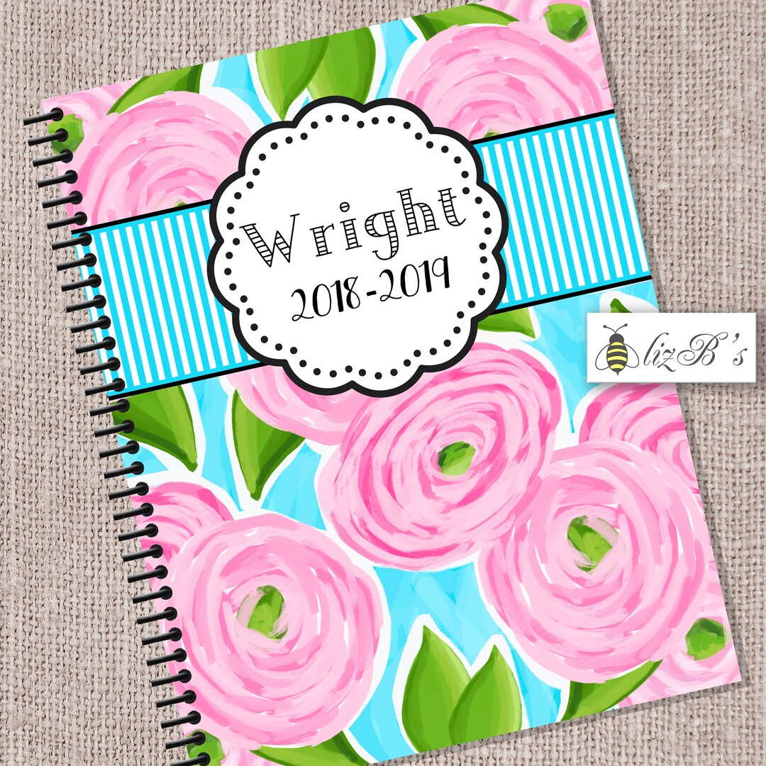 Preppy Pink Teacher Planner// Pink and Blue Floral Teacher Planner ...
