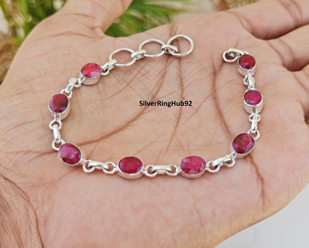 Handmade Oval Ruby Sterling Silver Bracelet, Boho Statement Jewelry - Etsy