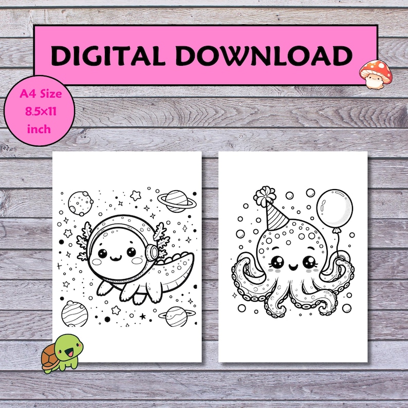 25 Cute Kawaii Animals Coloring Pages for Kids and Adults, Instant ...