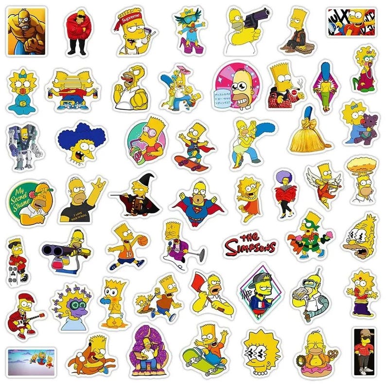 50 the Simpsons Stickers Pack | Cartoon Family - Etsy