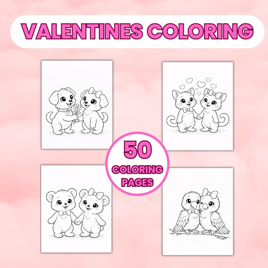 Valentine's Day Animal Coloring Pages for Kids | Printable PDF - Etsy