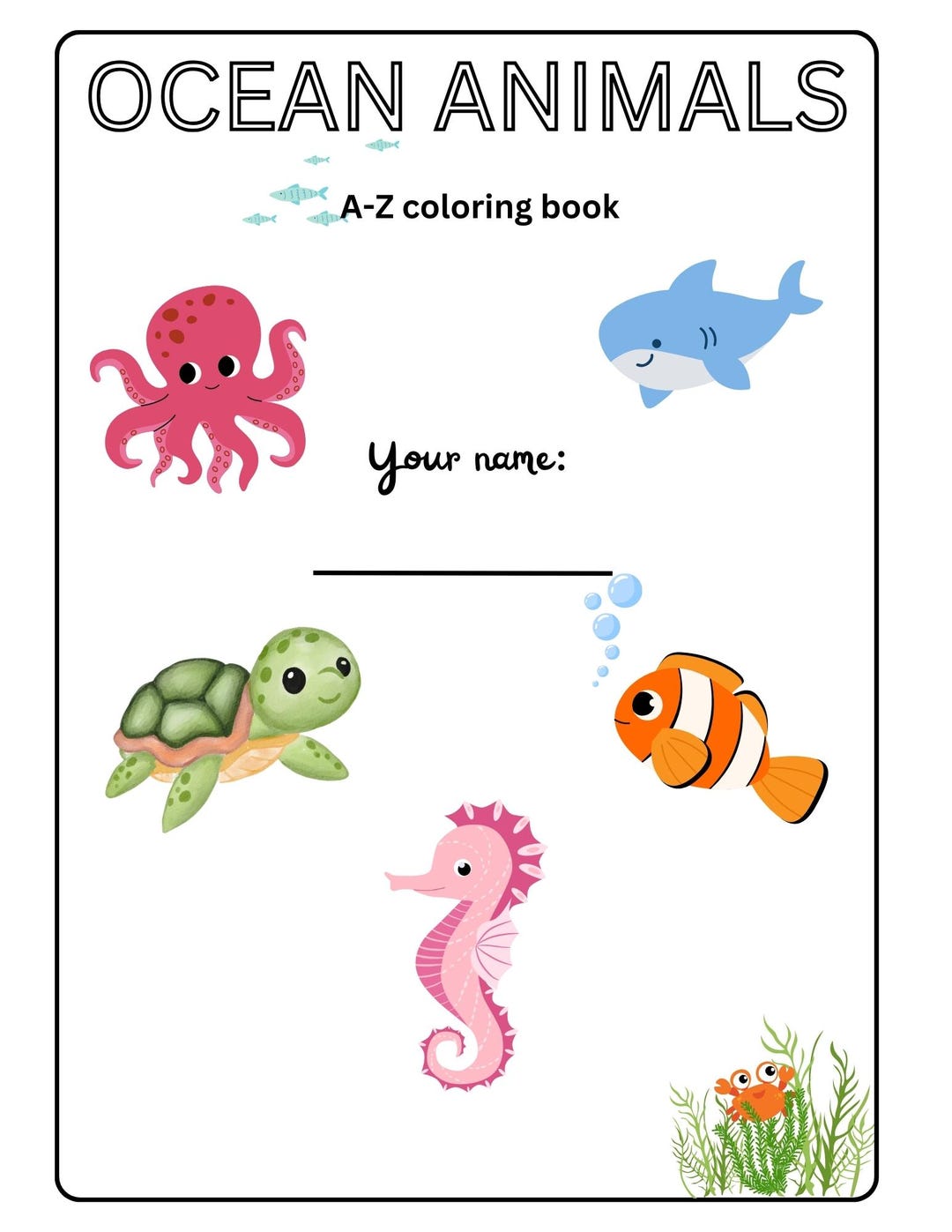 Ocean Animals A-Z Coloring Book for Kids | Printable Sea Life Coloring ...