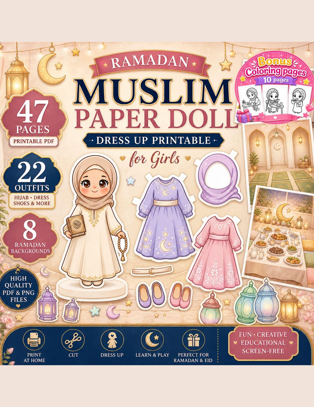 Ramadan Paper Doll | Muslim Dress up Doll Printable | Hijab Doll for ...