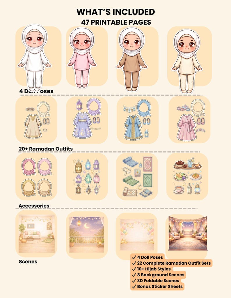 Ramadan Paper Doll | Muslim Dress up Doll Printable | Hijab Doll for ...