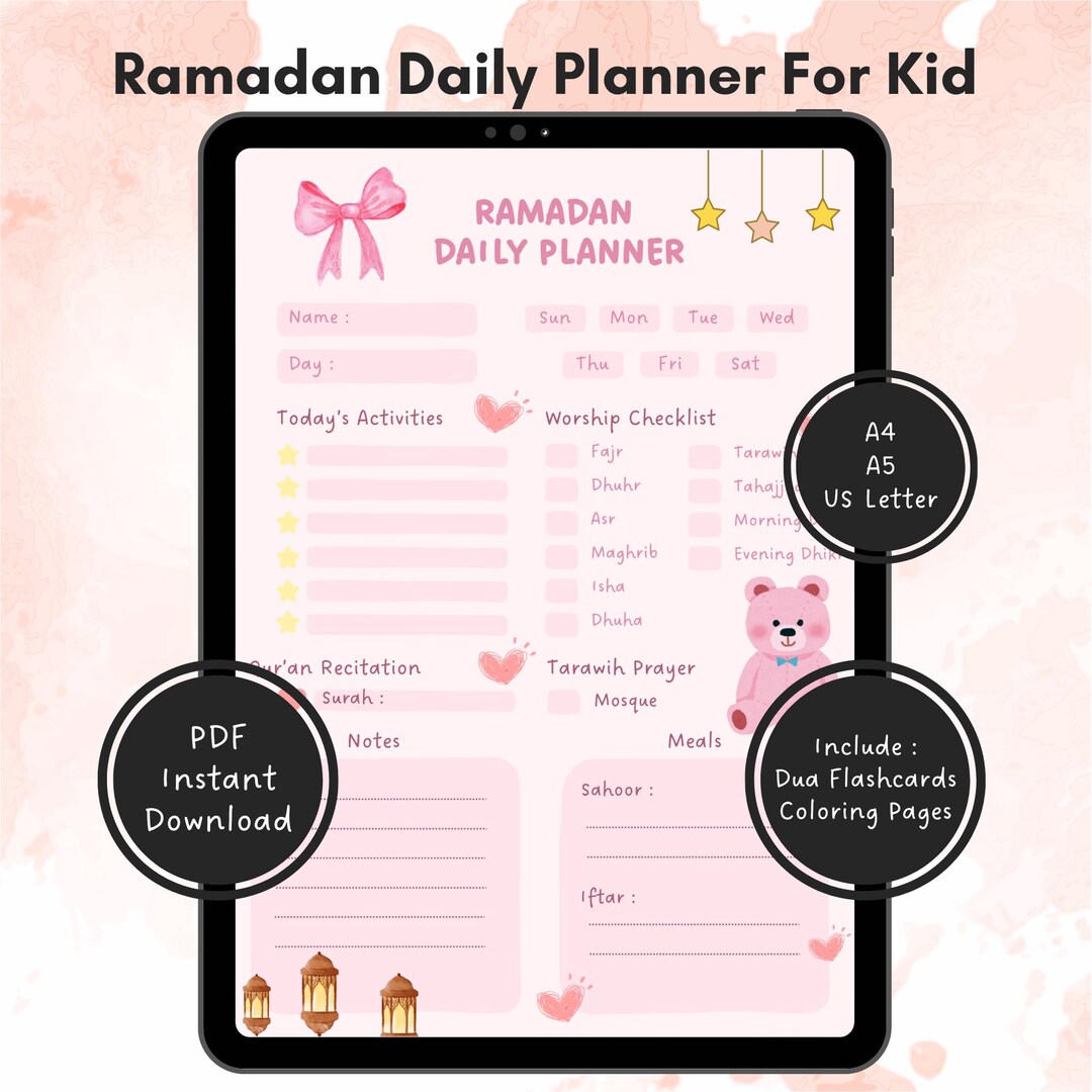 Ramadan Daily Planner for Muslim Girls Printable | Cute Pink Islamic ...