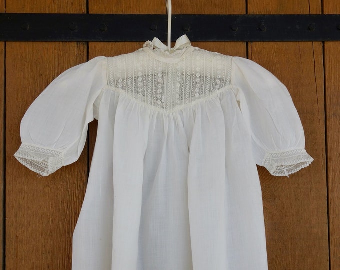 Vintage Christening Baptism Flower Girl Baby Dress White Cotton Batiste ...