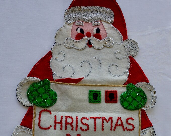 Vintage Home Made Santa Claus Christmas Mail Hanging Sequins Beads ...