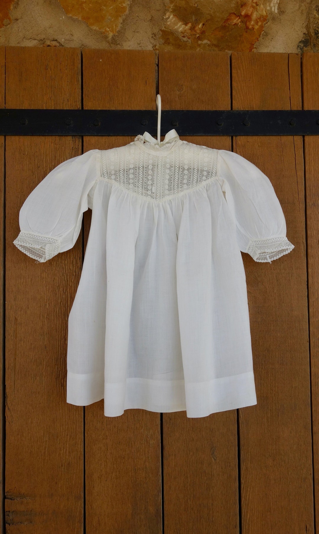 Vintage Christening Baptism Flower Girl Baby Dress White Cotton Batiste ...