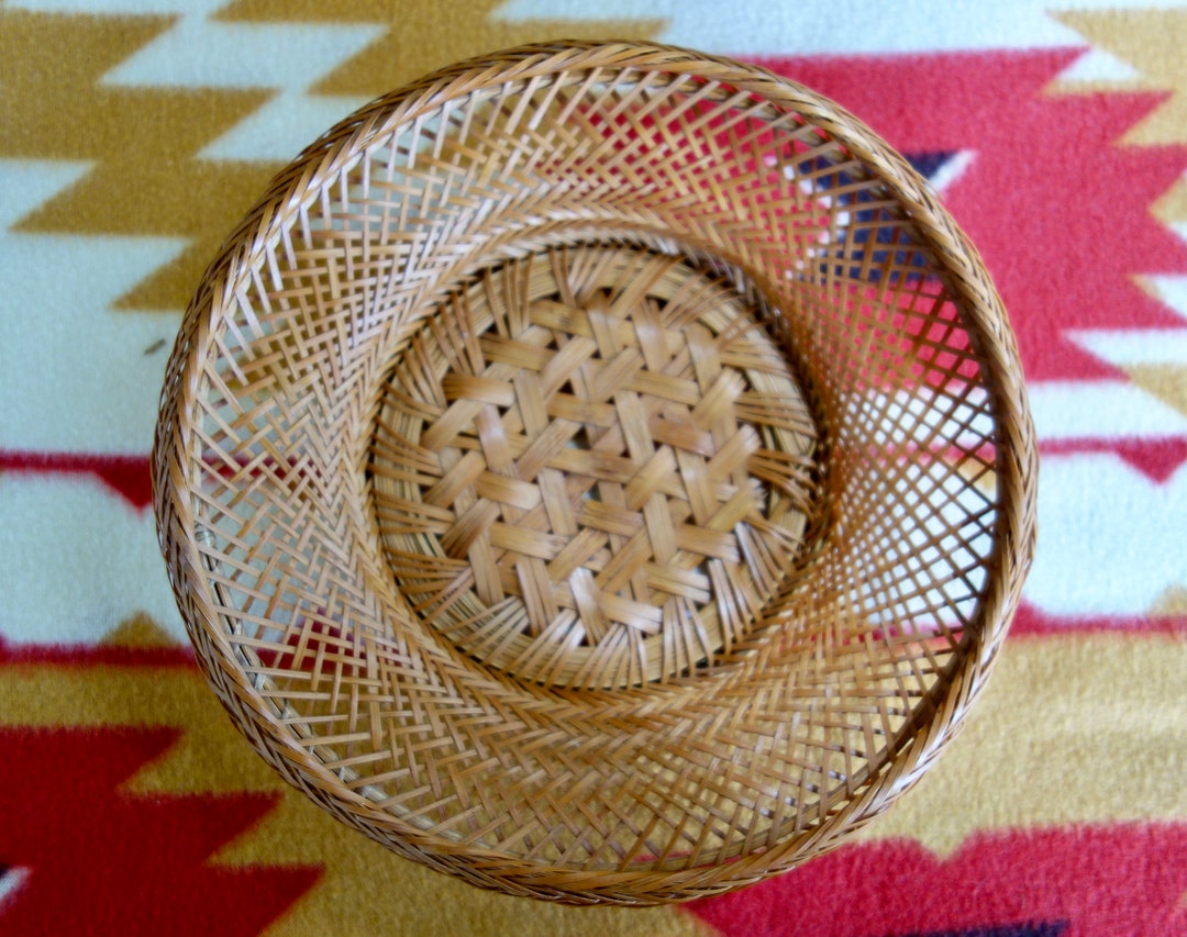 Vintage Shallow Basket Twill Single Woven Bamboo Asian - Etsy