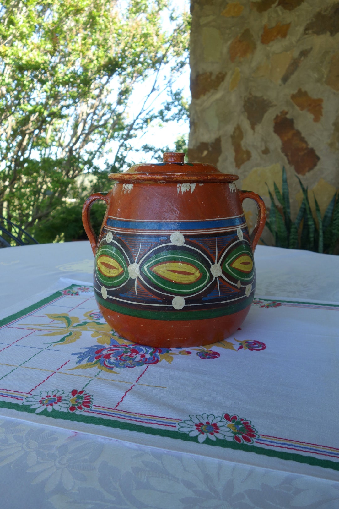 Vintage Mexican Terra Cotta Covered Jar Bean Pot Red Clay Folk Art ...