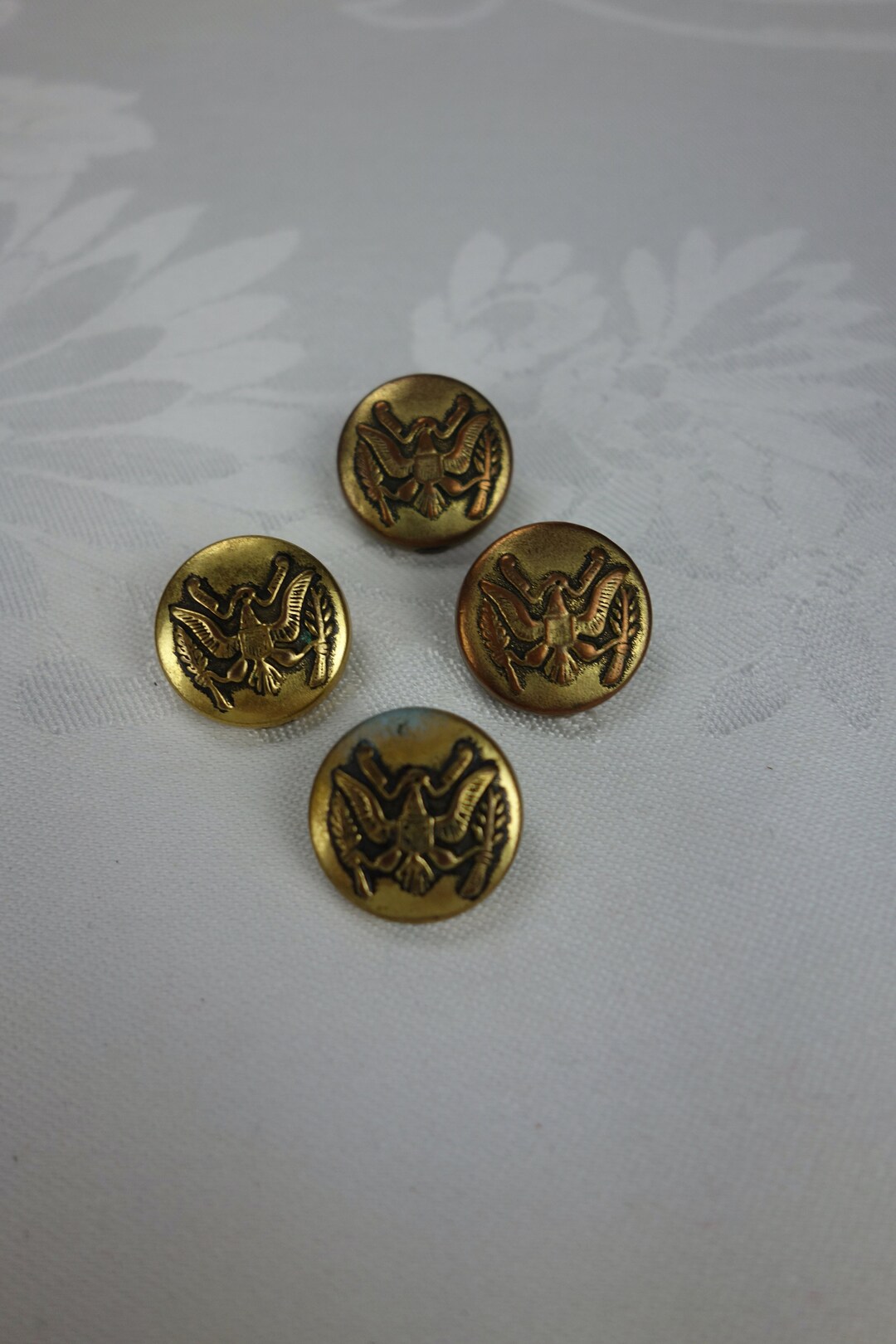Lot of 4 Brass Heraldic Buttons Flat Shank Classic Heraldic Design With ...