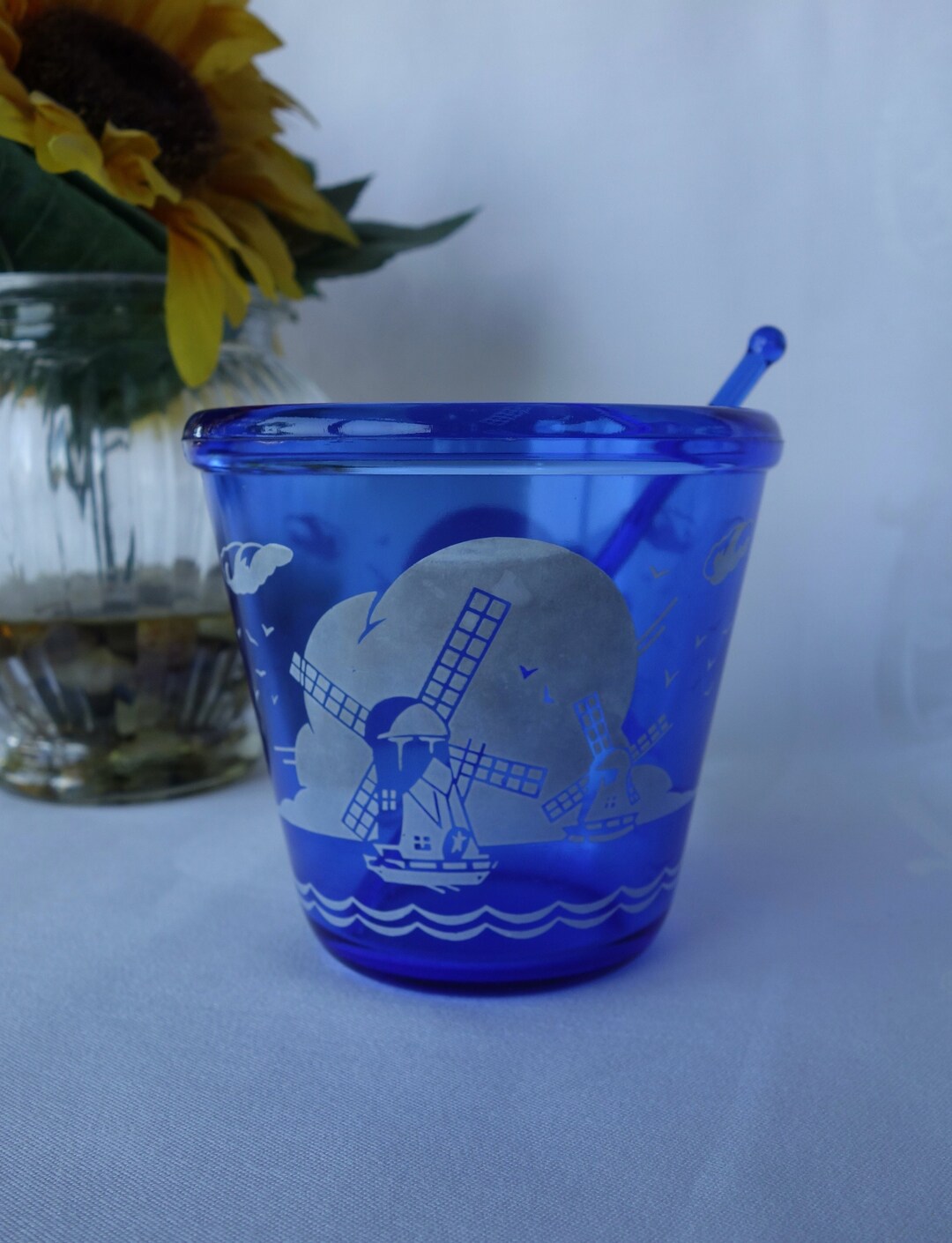 1930s Hazel Atlas Cobalt Windmill Ice Bucket With Glass Stir Swizzle ...