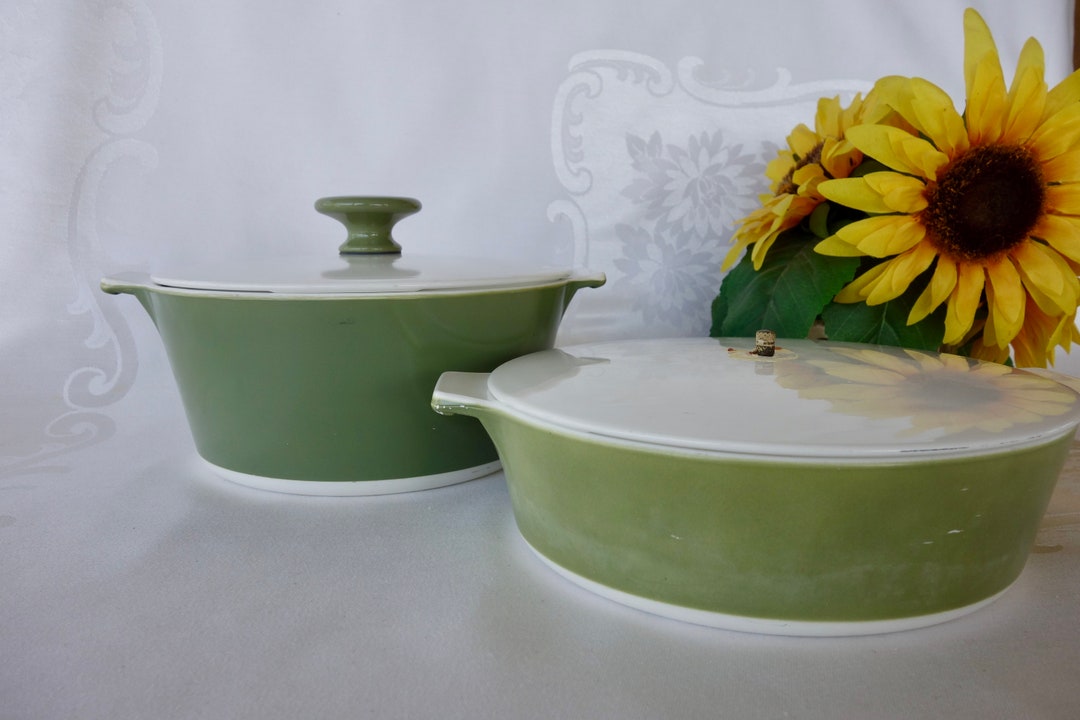 Corning Ware Casseroles Olive Green White Lids Set of Two P-701-B 1 ...