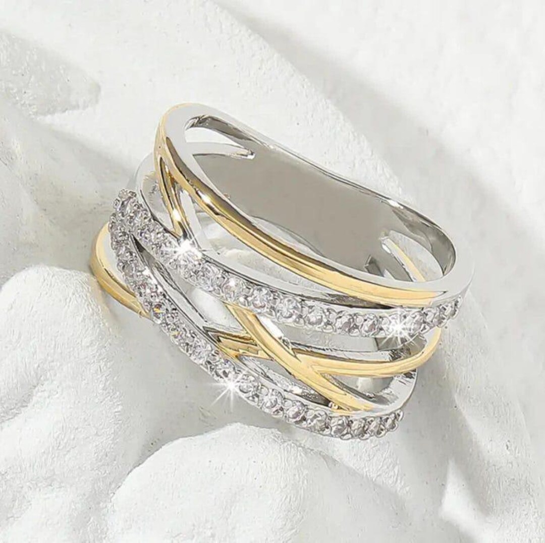 Round Cut Half Eternity Criss Cross Wedding Band, Crossover Ring, Multi ...