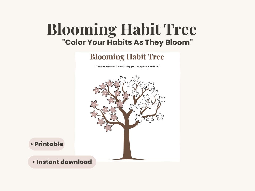 Blooming Habit Tree Tracker | Coloring Planner (digital PDF & Canva ...
