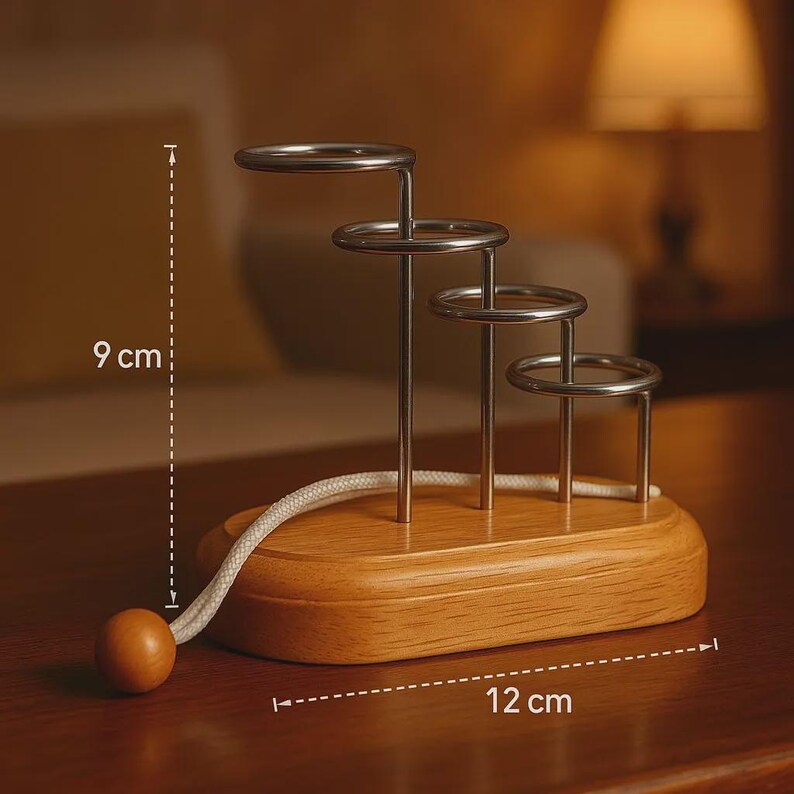 Wood Rope Brain Teaser: IQ Puzzle Game With Steel Rings - Etsy
