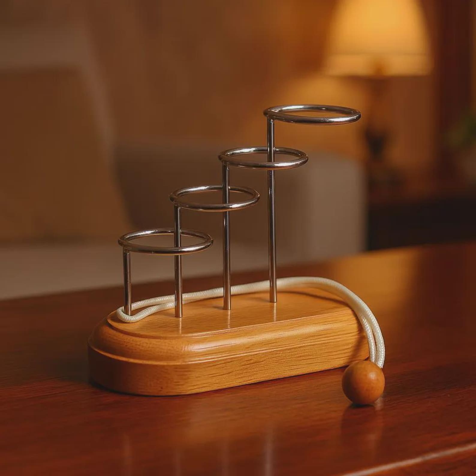 Wood Rope Brain Teaser: IQ Puzzle Game With Steel Rings - Etsy