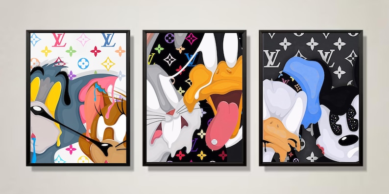 Set of 3 Hypebeast Cartoon Luxury Posters | LV Poster | Street Pop Art ...