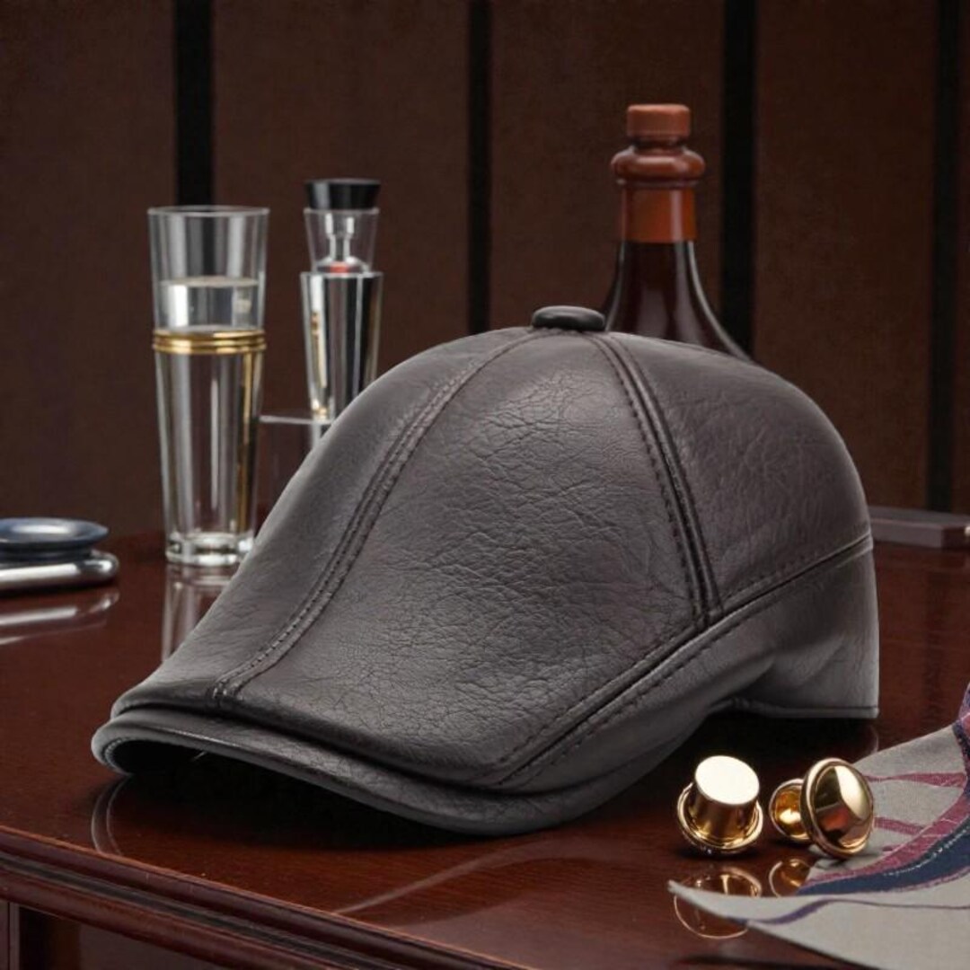 Black Leather Flat Cap, Unisex Driving Hat, Minimalist Style - Etsy