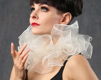 PIERROT CLOWN COLLAR Ruff Ruffle in White Net With Black - Etsy