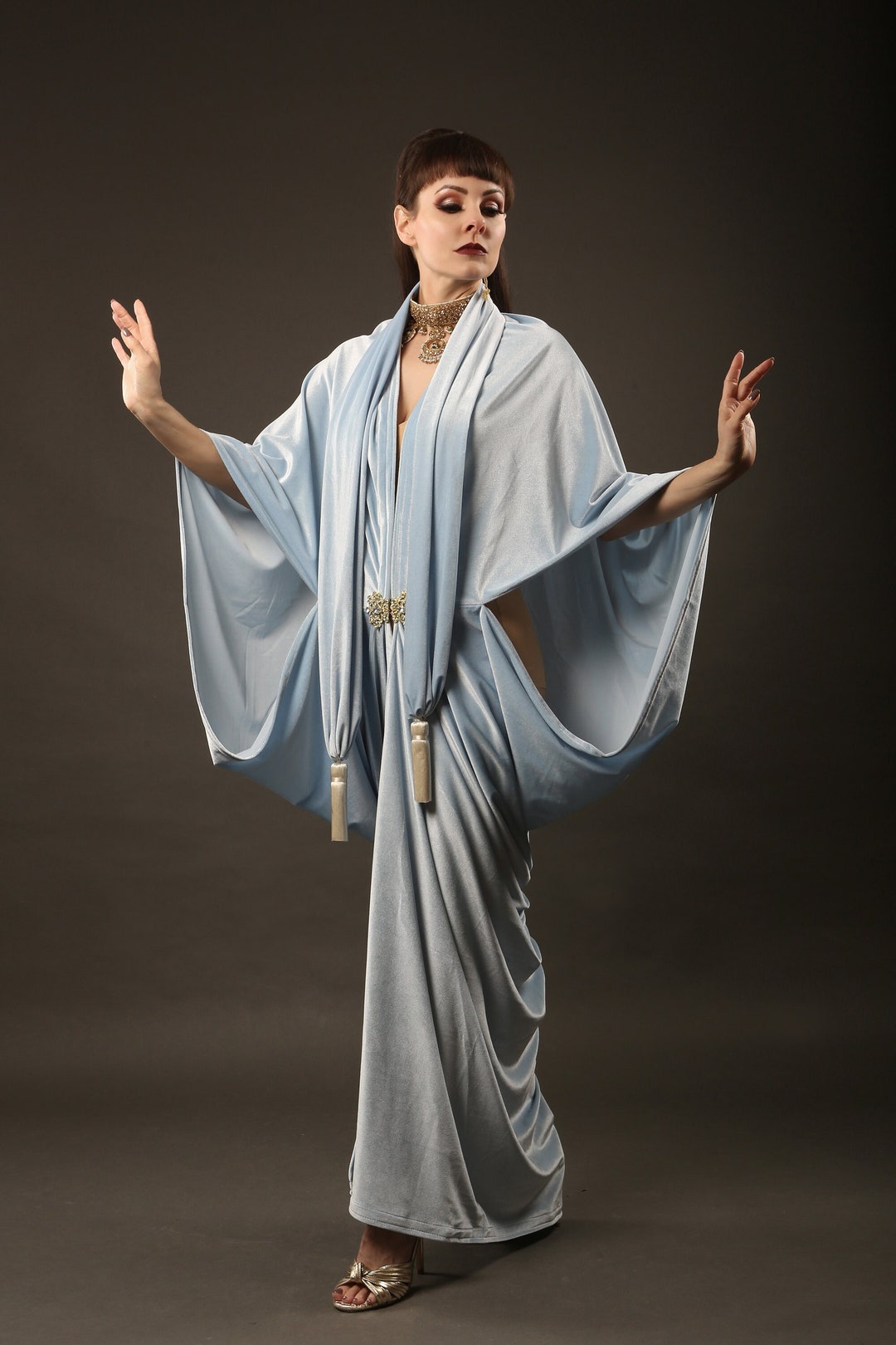 Baby Blue 1920's Velvet Great Gatsby Dress Floor Length Flapper Dress ...