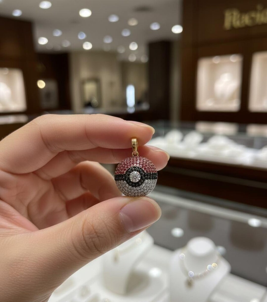 Pokeball Pendant Red Ruby & Diamond 2ct Pendant 14K White Gold Finish ...