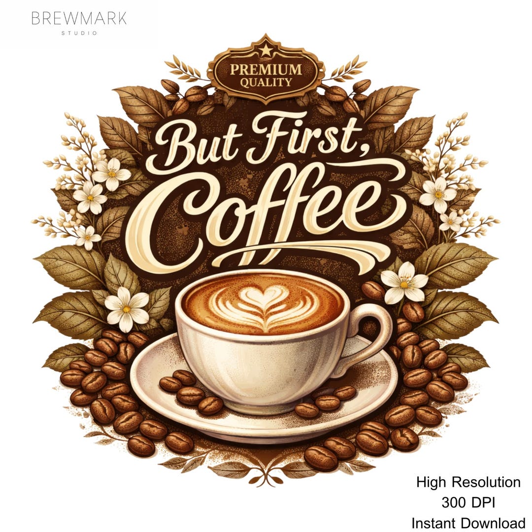 But First Coffee PNG, Vintage Coffee Sublimation, Retro Cafe Label PNG ...
