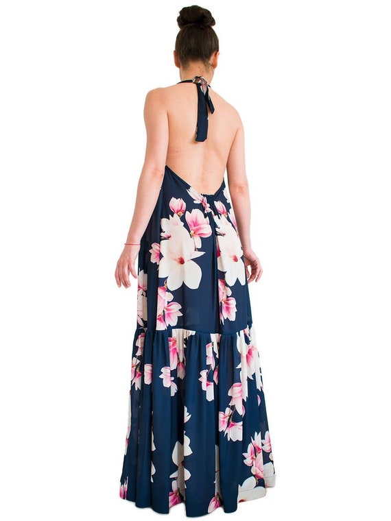 Floral Maxi Dress Long Backless Boho Dress MAGNOLIA Print | Etsy