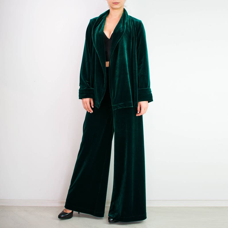 VELVET Pants/ Palazzo Pants/ Wide Leg Pants/ Emerald Green - Etsy
