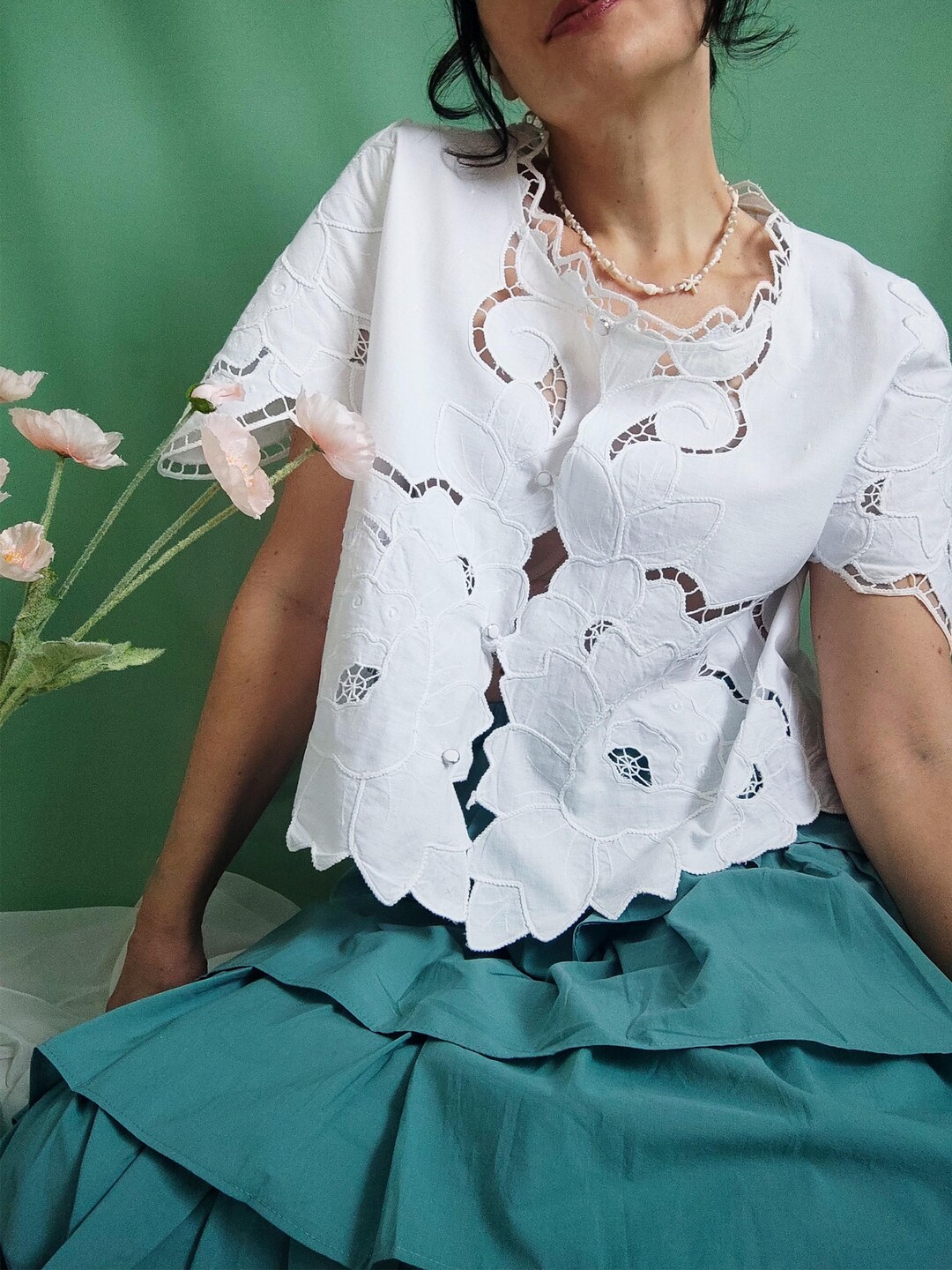 Upcycled Cottage Core Vintage Embroidered Tablecloth Blouse. Handmade ...