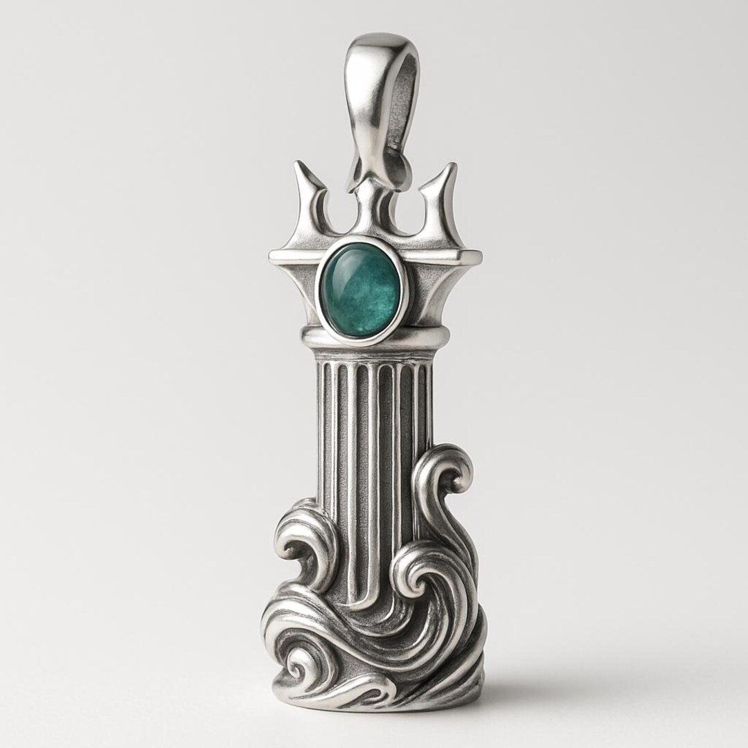 Poseidon Trident Column Pendant in Sterling Silver • Emerald Green ...