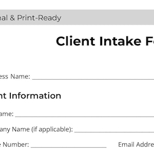 Editable Client Intake Template for Service Providers | Printable Small ...