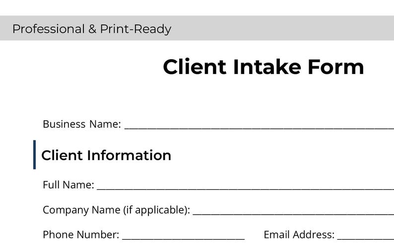 Editable Client Intake Template for Service Providers | Printable Small ...