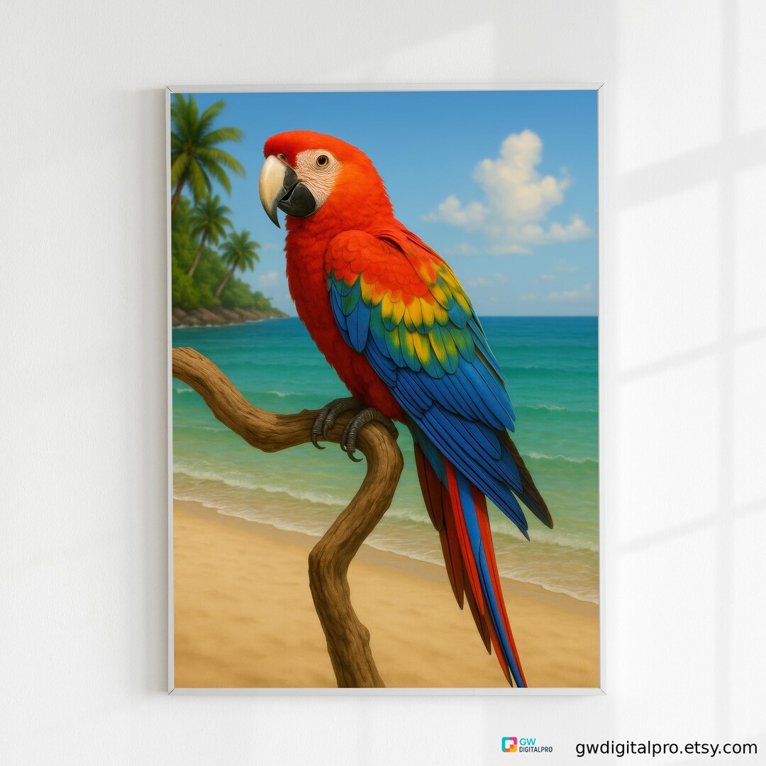 Tropical Parrot Poster Macaw Wall Art Kids Room Decor Exotic Bird ...