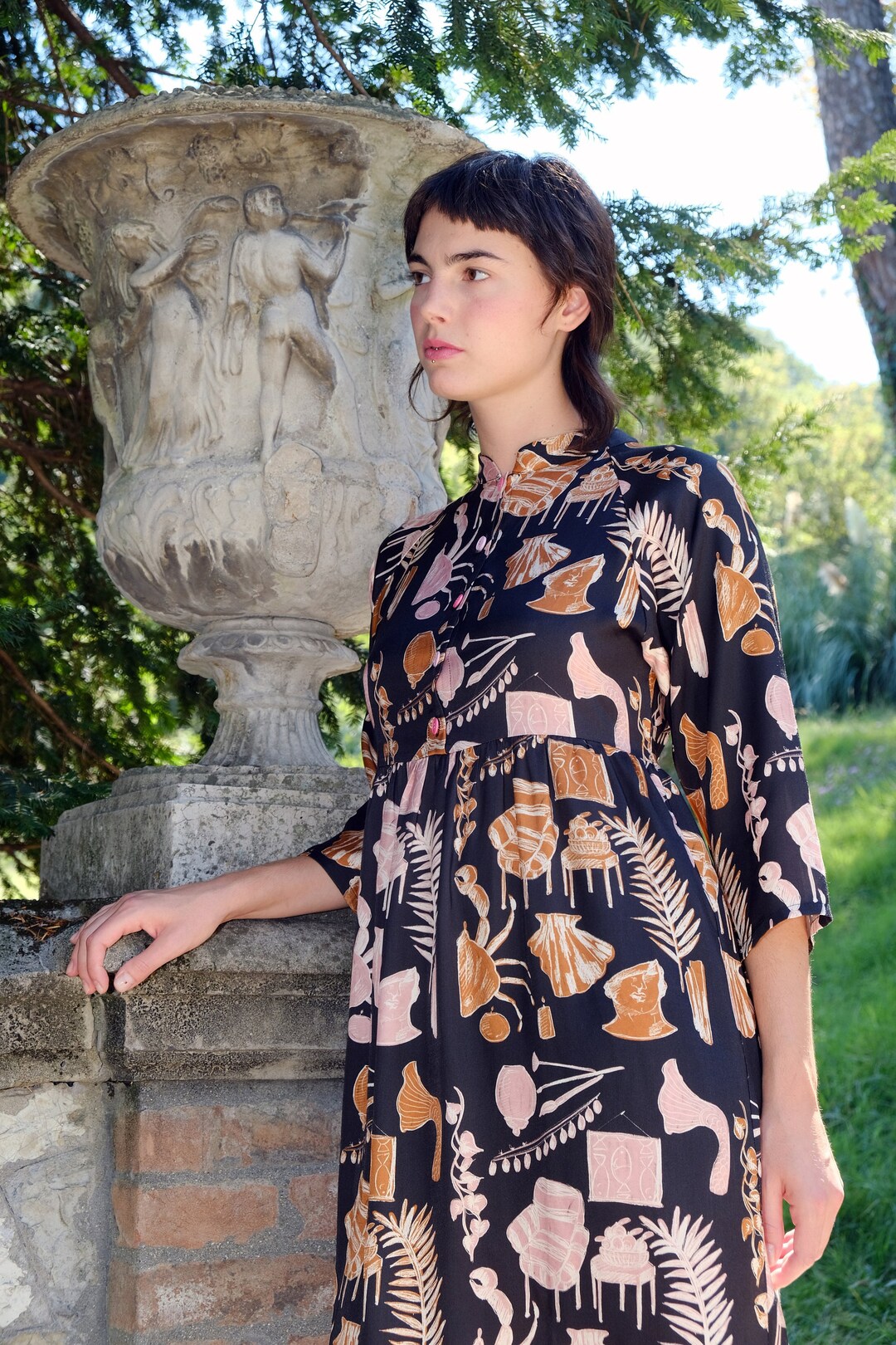 LAST PIECE (only Size ML Left) Vintage Viscose Smock Dress,mandarin ...