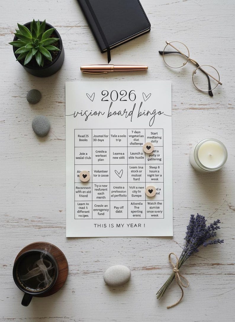 2026 Vision Board Bingo Card Printable | New Year Bingo Card | New Year ...