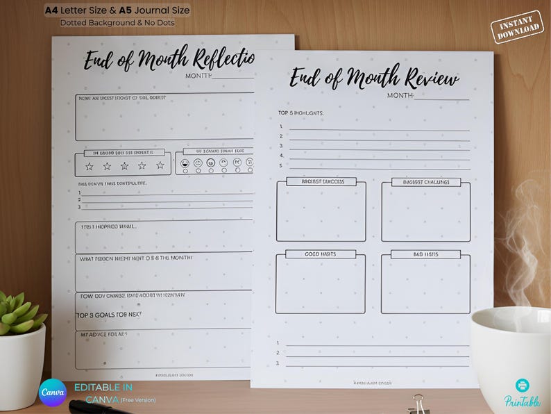 Monthly Reflection Printable, End of Month Review, Goal Setting (canva ...