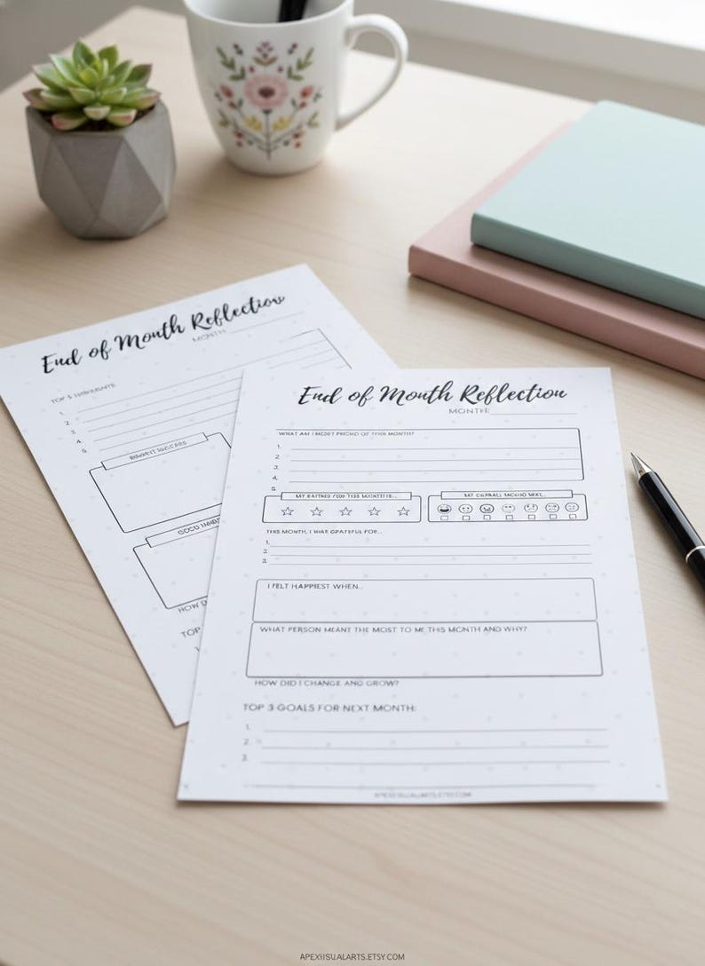 Monthly Reflection Printable, End of Month Review, Goal Setting (canva ...