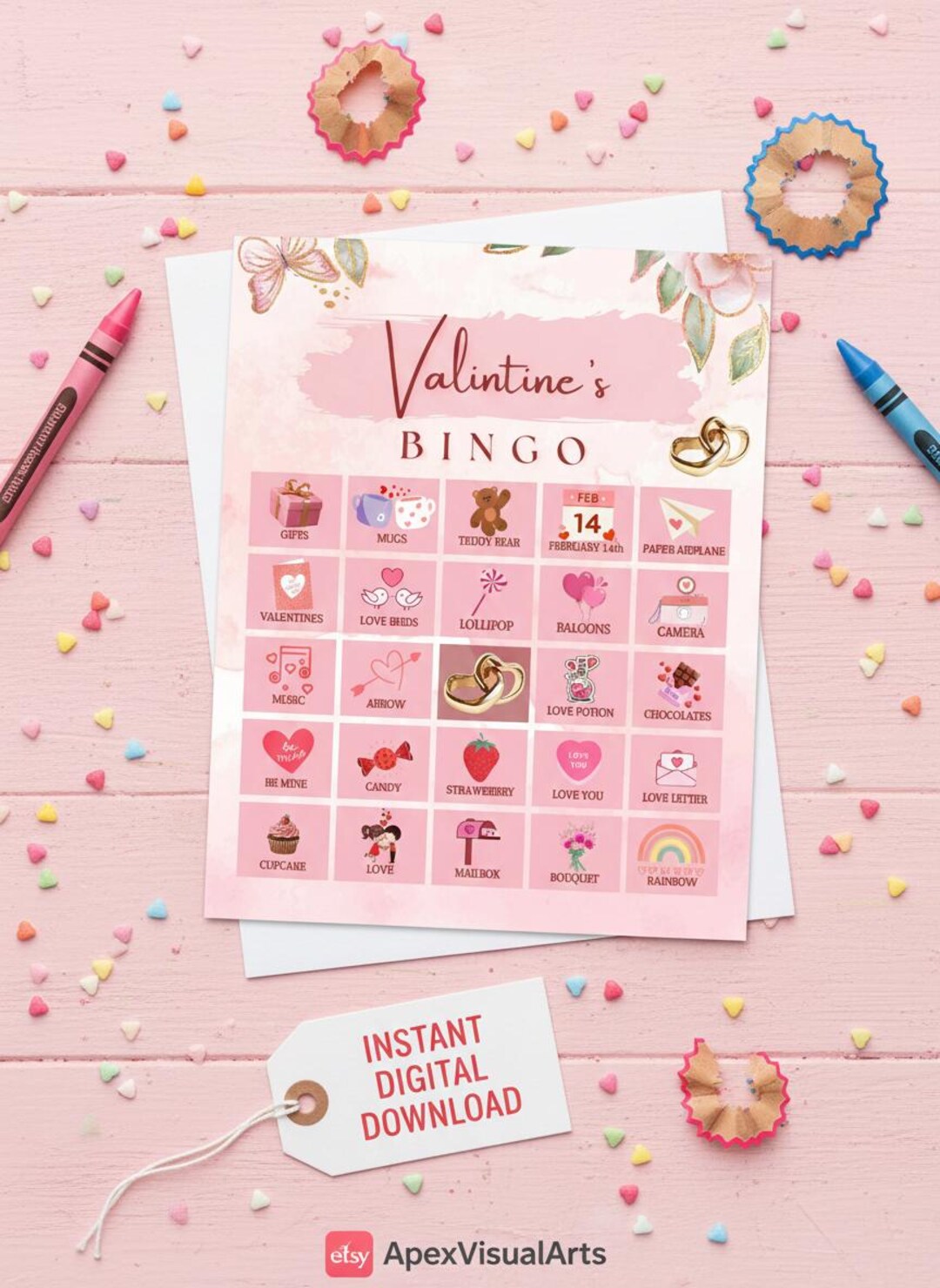 Valentine’s Day Bingo Card for Kids, Valentines Bingo Printable Game ...