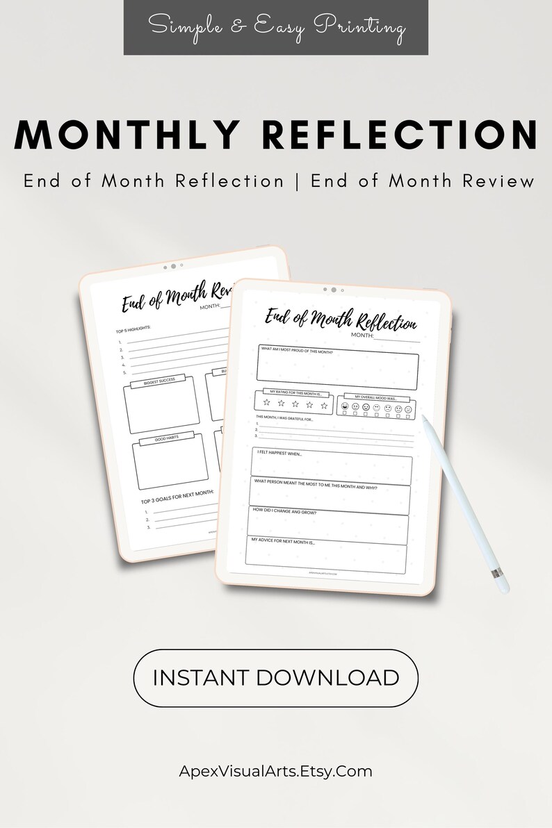 Monthly Reflection Printable, End of Month Review, Goal Setting (canva ...