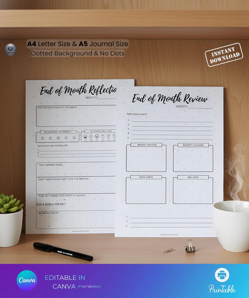 Monthly Reflection Printable, End of Month Review, Goal Setting (canva ...